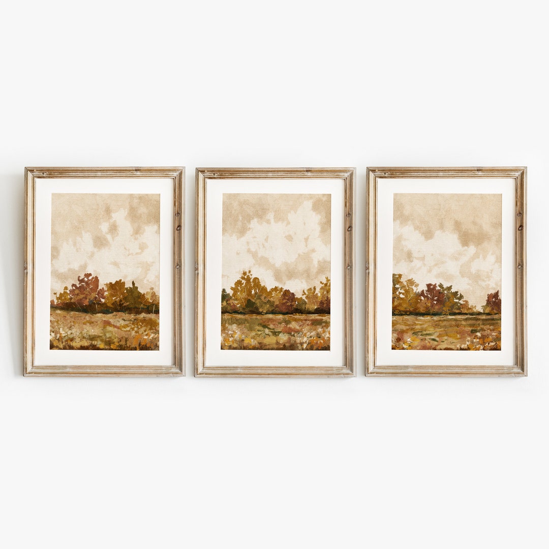 Fall Wall Art Landscape Set of 3 Prints, Autumn Printable Art, Rustic ...
