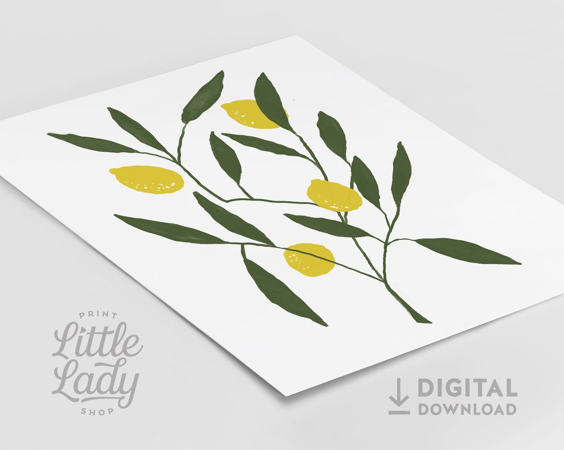 Lemon Branch Boho Printable, Lemon Tree Print, Kitchen Wall Decor ...