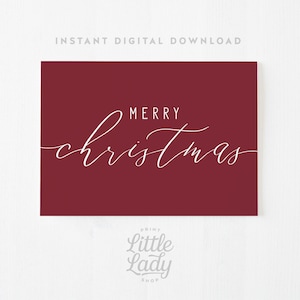 Dark Red Merry Christmas Print, Christmas Printable Wall Art, Large ...