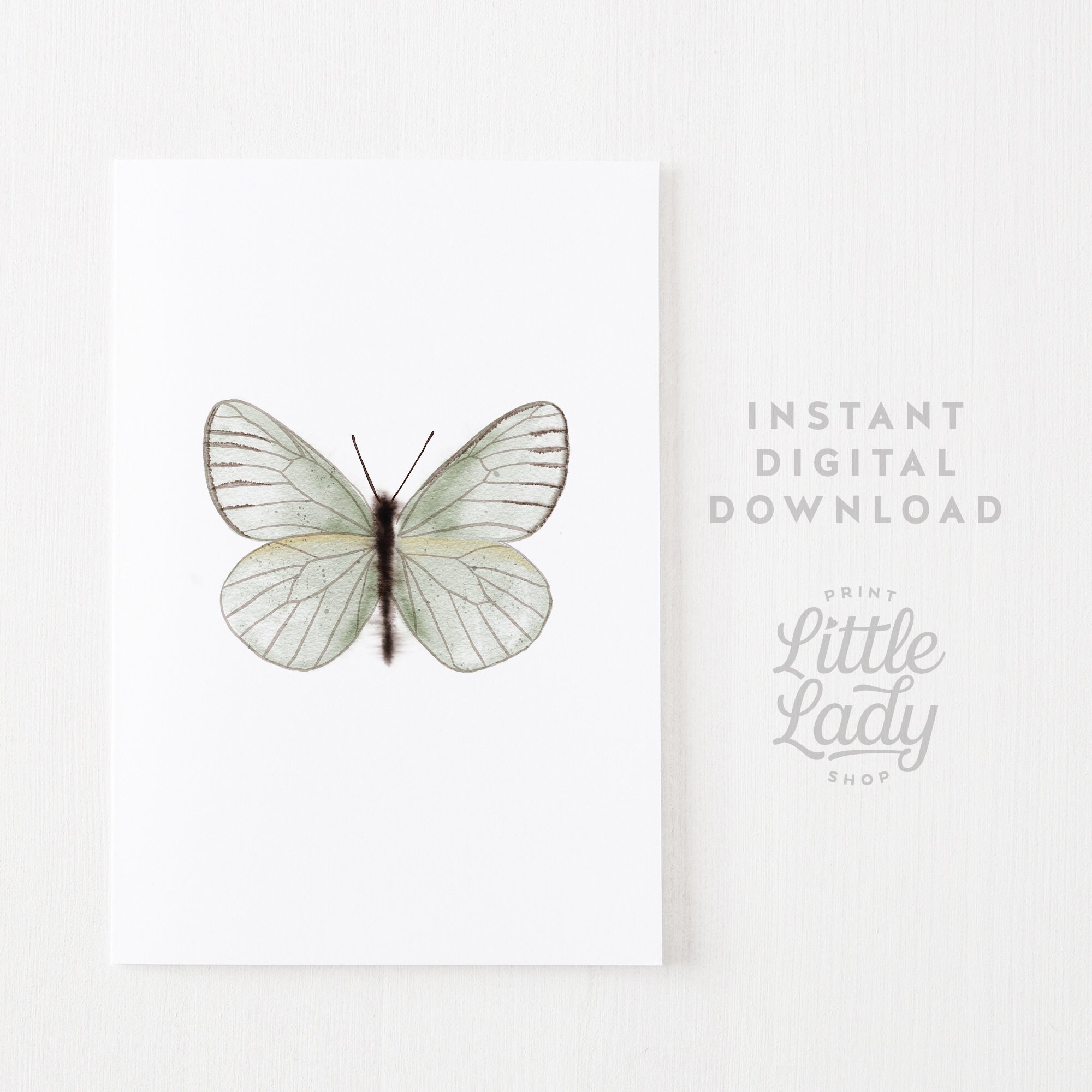 Neutral Butterfly Painting Printable Wall Art Soft Blue | Etsy