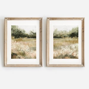 Set of Two Summer Landscape Prints, Spring Printable Wall Art, Muted ...