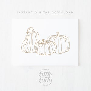 Line Art Pumpkin Print, Neutral Fall Decor, Beige Pumpkin Printable ...