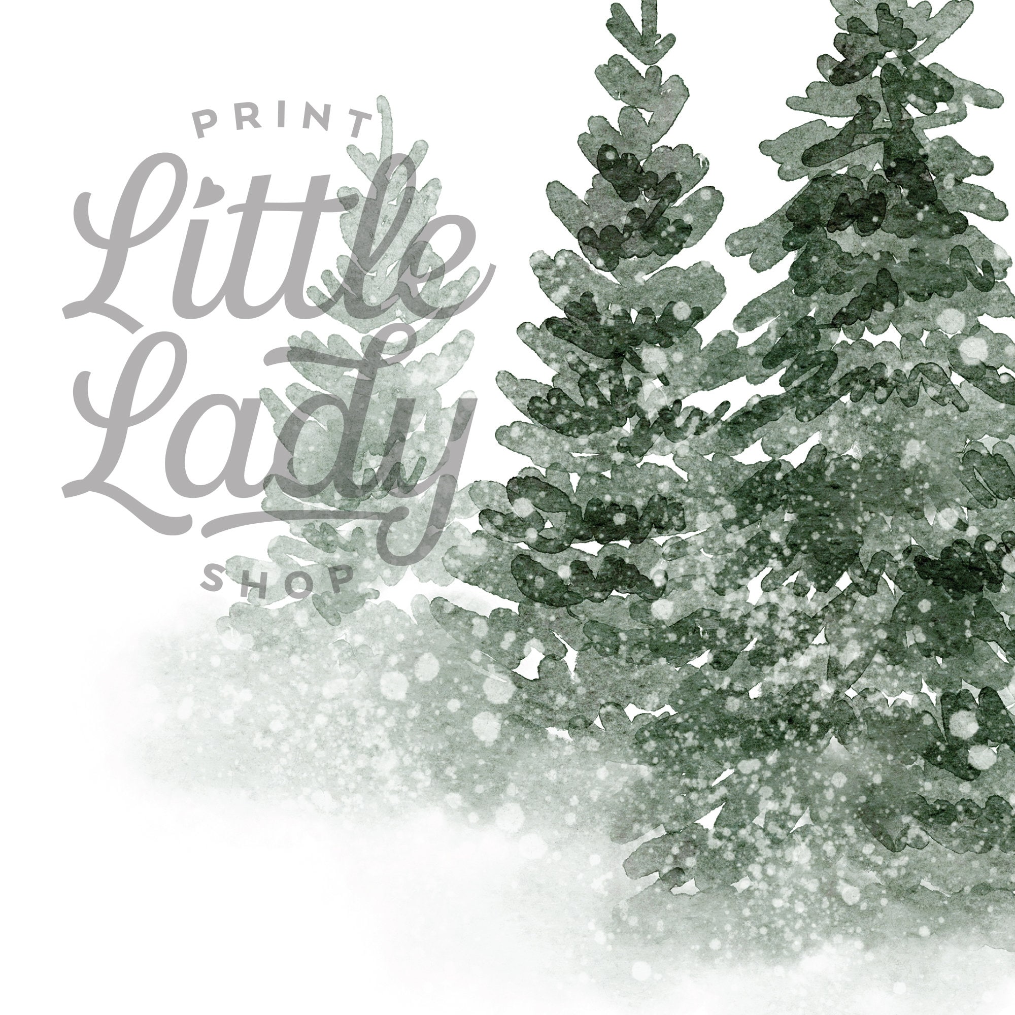 Snowy Evergreen Trees Print, Winter Forest Printable Wall Art ...