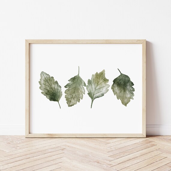Green Leaves Print Printable Art Leaf Watercolour Painting - Etsy