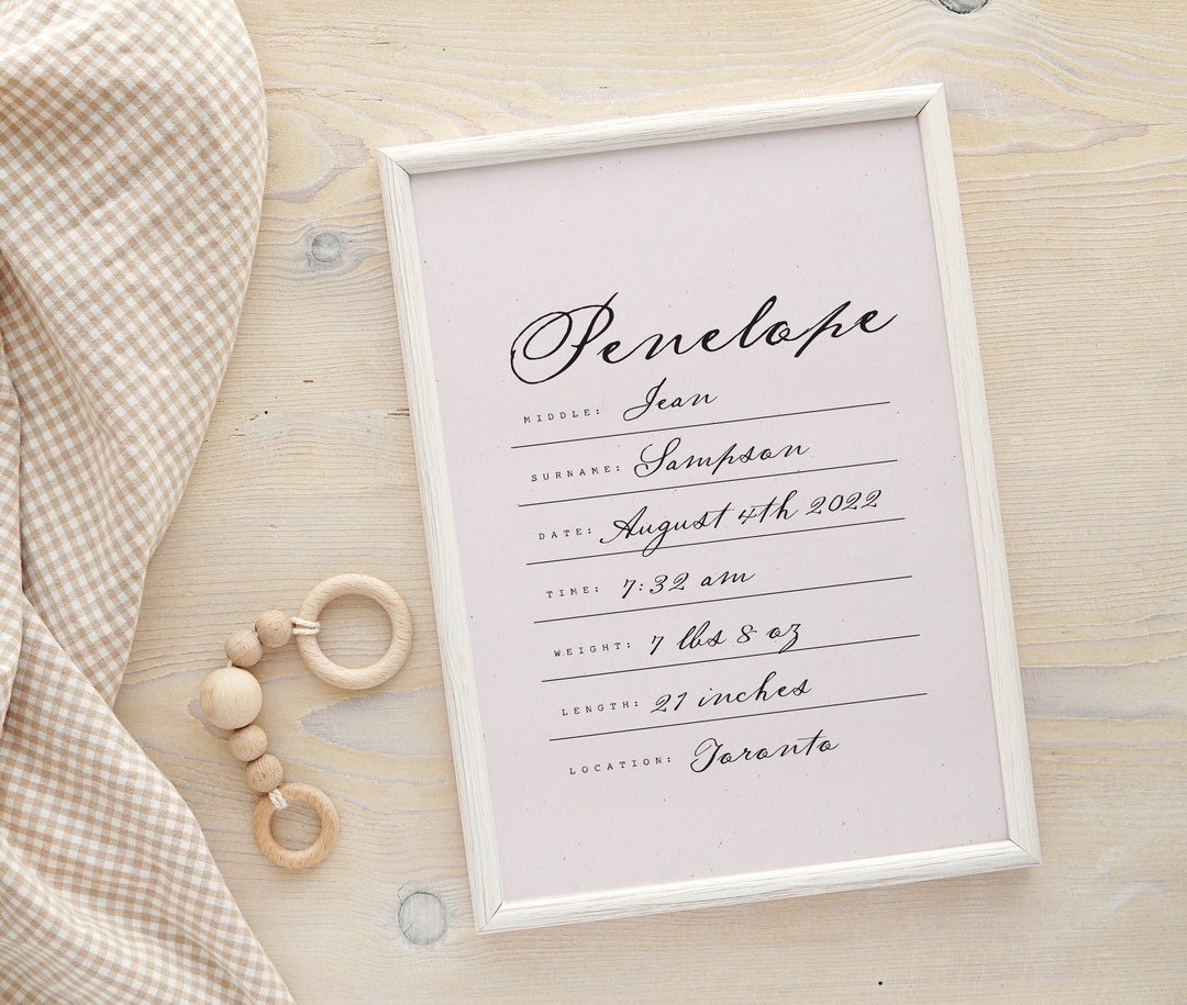 Birth Stats Printable Art, Custom Birth Print, Nursery Print, Custom ...