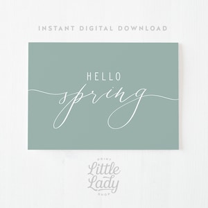 Hello Spring Print, Spring Printable Art, Spring Wall Art, Blue Spring ...
