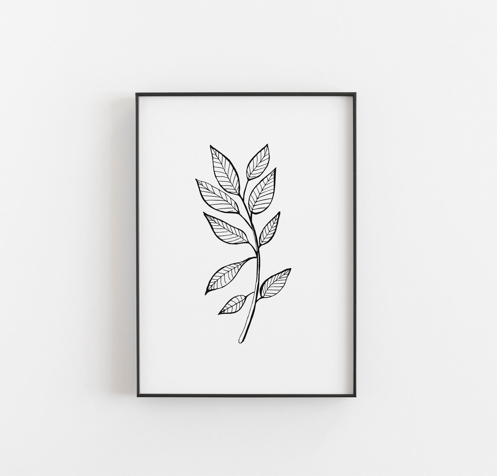Minimalist Botanical Print Minimal Wall Art Ink Leaf - Etsy