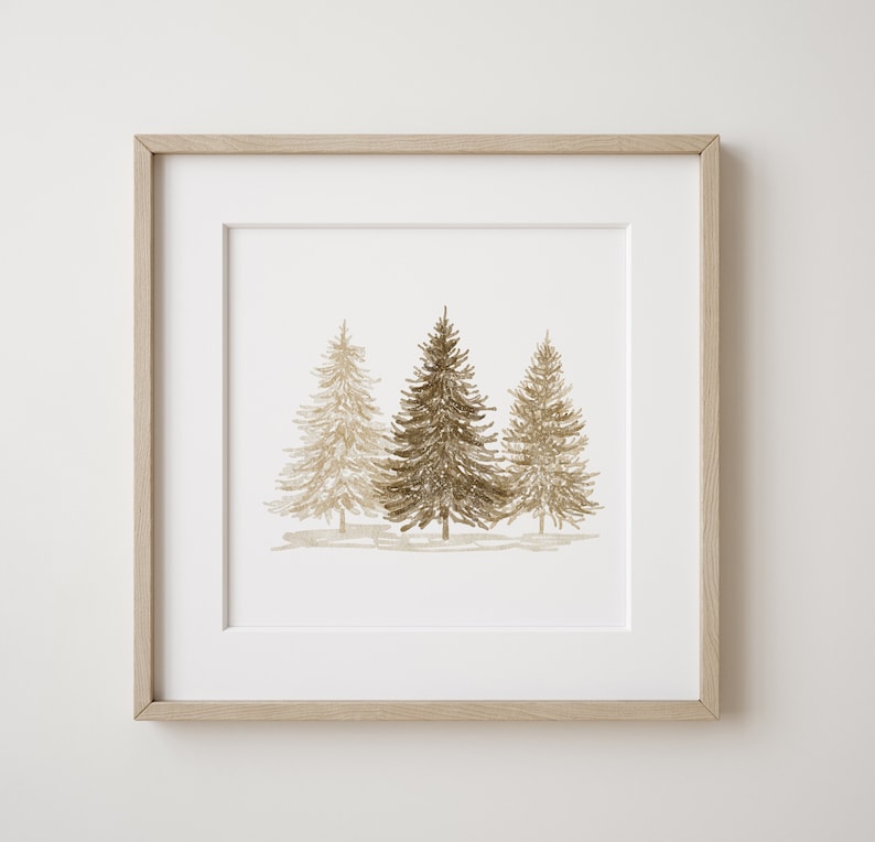 Beige Christmas Tree Print Gold Christmas Printable Wall Art - Etsy