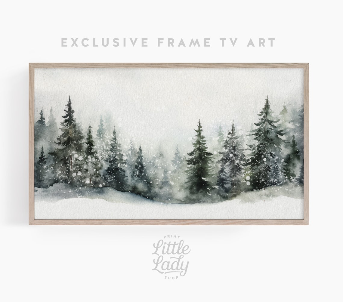 Snowy Christmas Trees Frame Tv Art, Winter Forest Frame Tv Art, Rustic ...