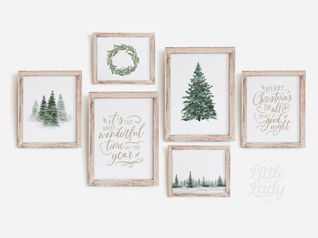 Natural Christmas Print Set, Set of Six Christmas Printable Wall Art ...
