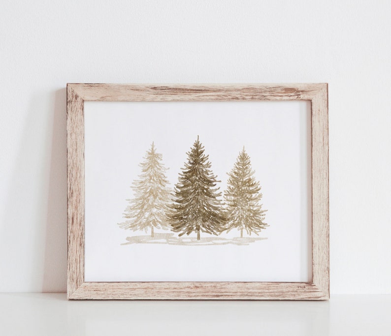 Beige Christmas Tree Print Gold Christmas Printable Wall Art - Etsy