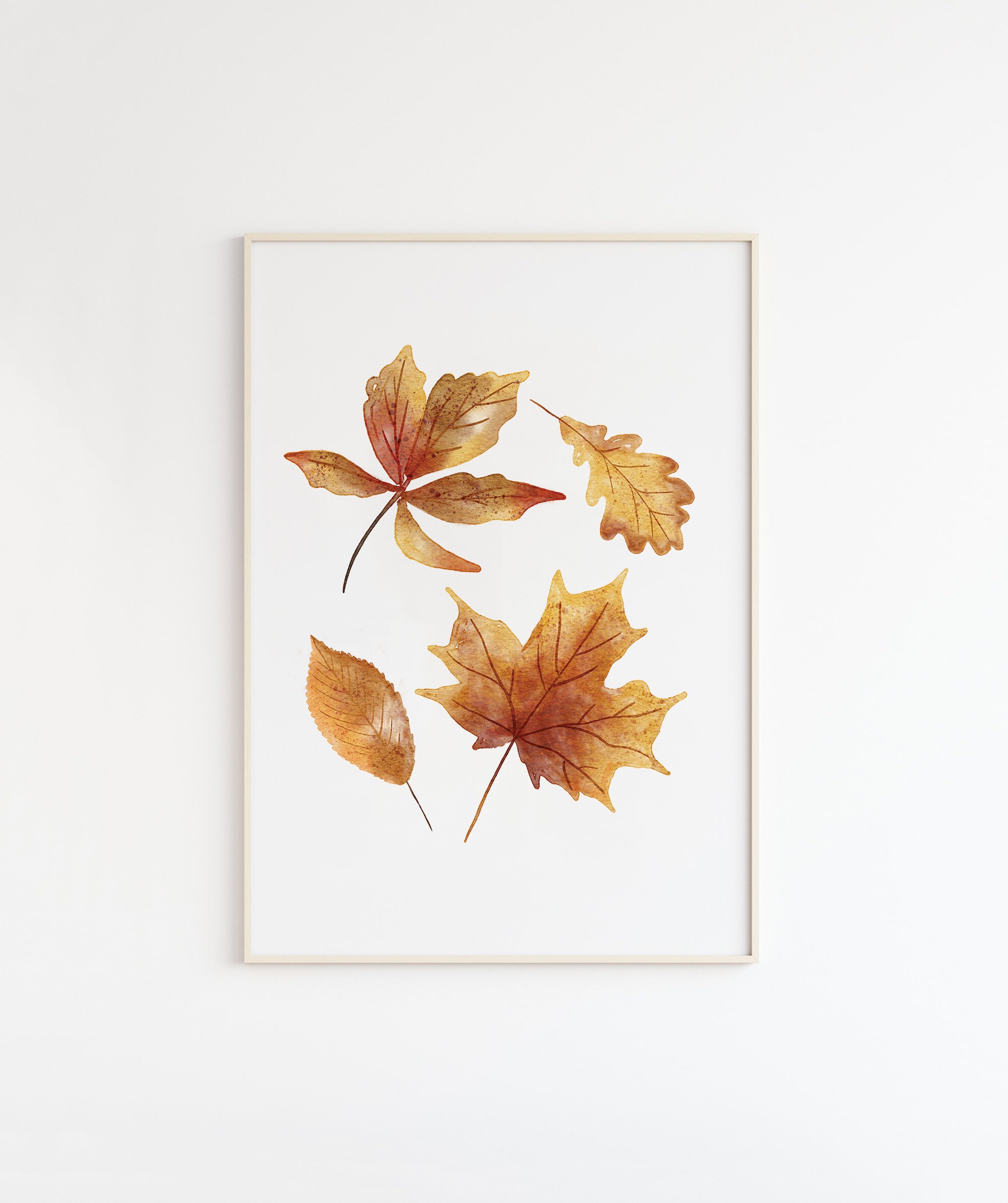 Watercolour Fall Print, Fall Printable Art, Copper Orange Fall Leaves ...