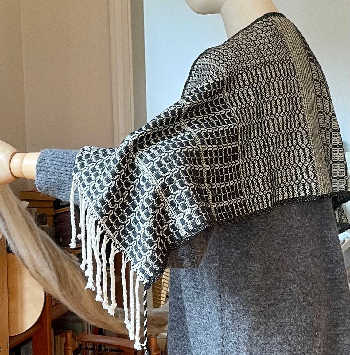 Handwoven Scarf of Silk, Merino, and Pure Cotton, Historical Overshot ...