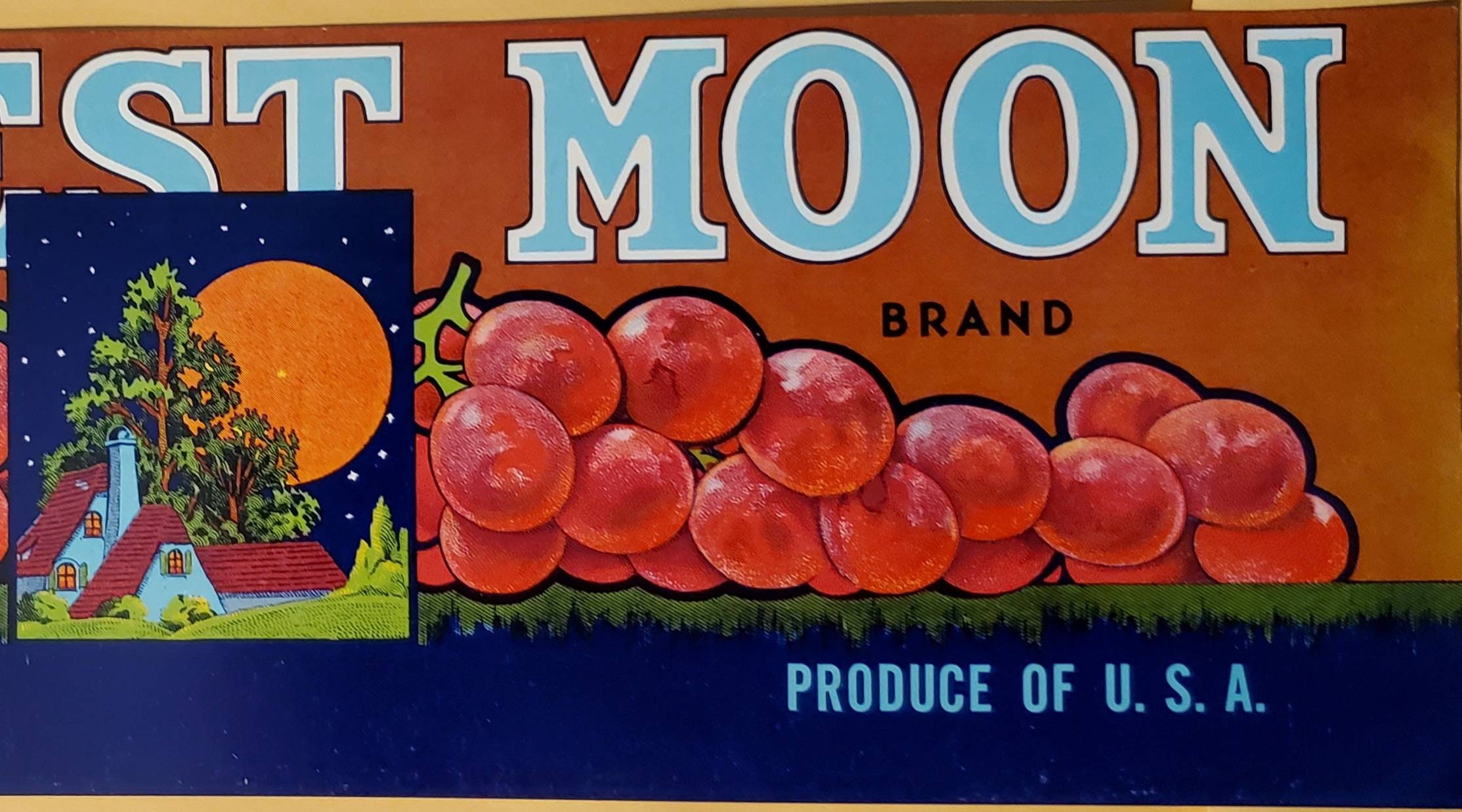 Harvest Full Moon Original Fruit Crate Label 1940's Grapes - Etsy