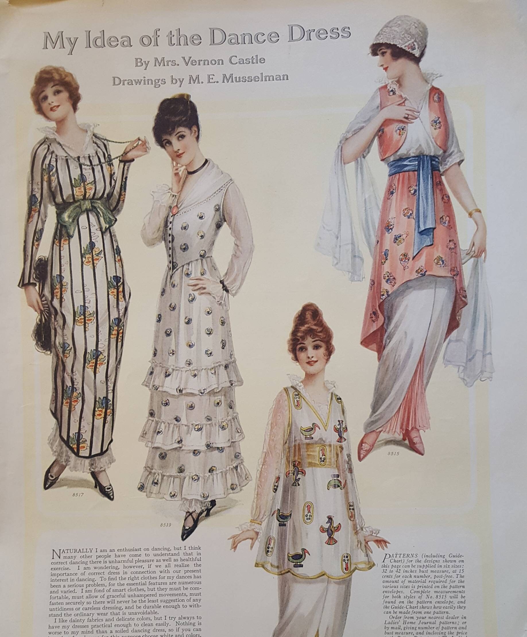 1908' Elegant Dancing Frocks Patterns Page From the Pictorial Review ...