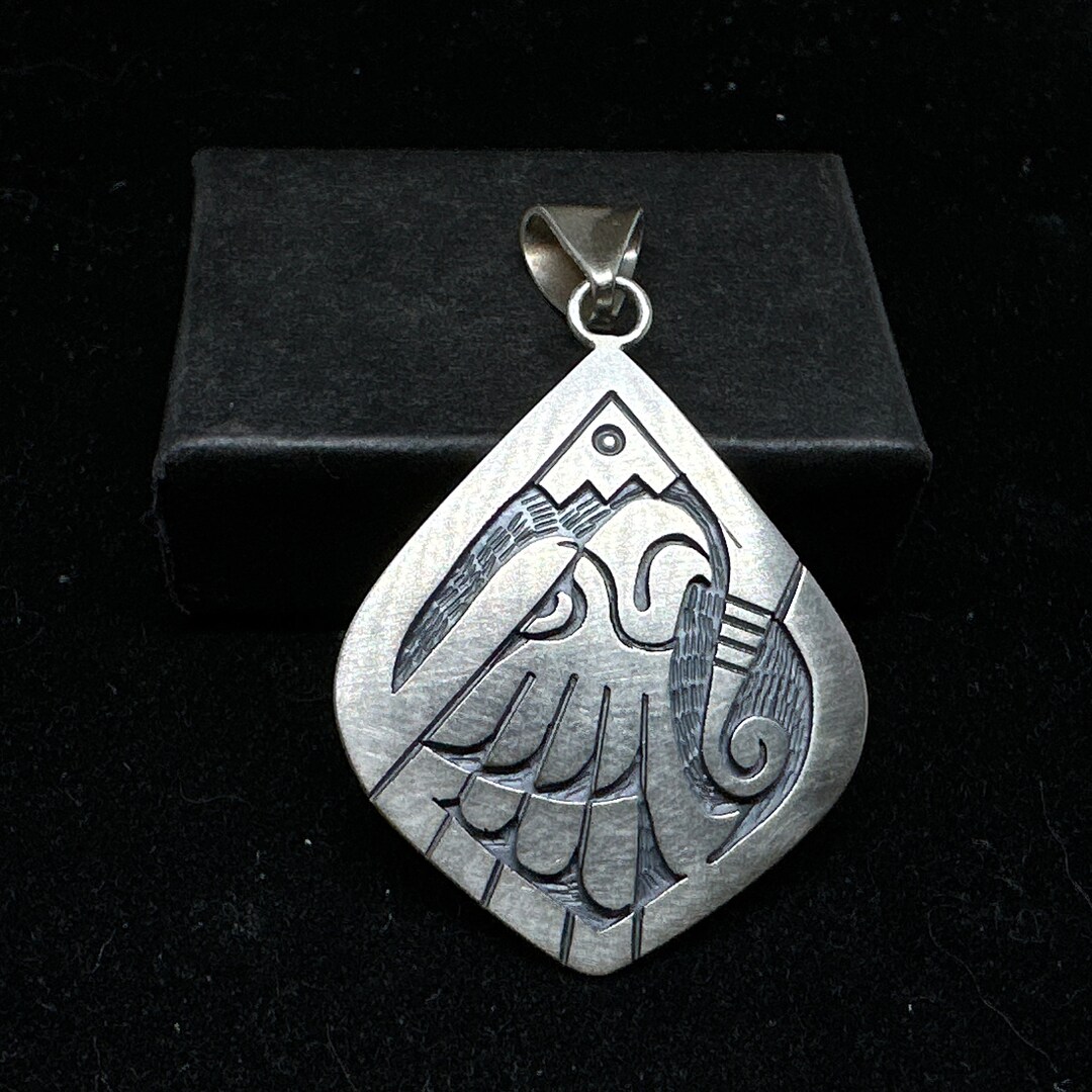 HOT DEAL Vintage Old Pawn Hopi Sterling Silver Overlay Eagle Pendant ...