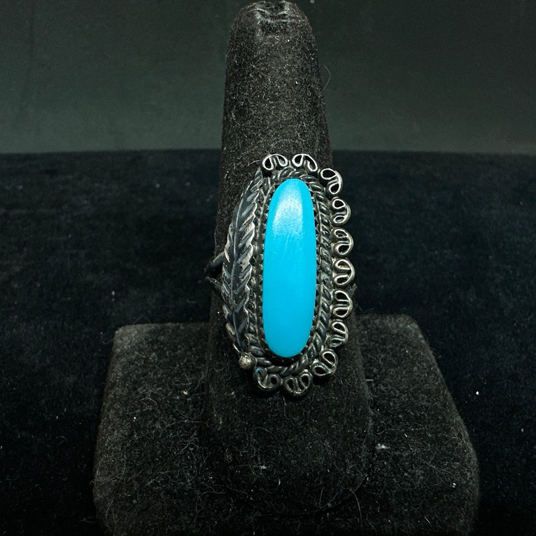 SIZE 9 1/4 Navajo Sterling Silver and Turquoise Squash Ring MARKED - Etsy