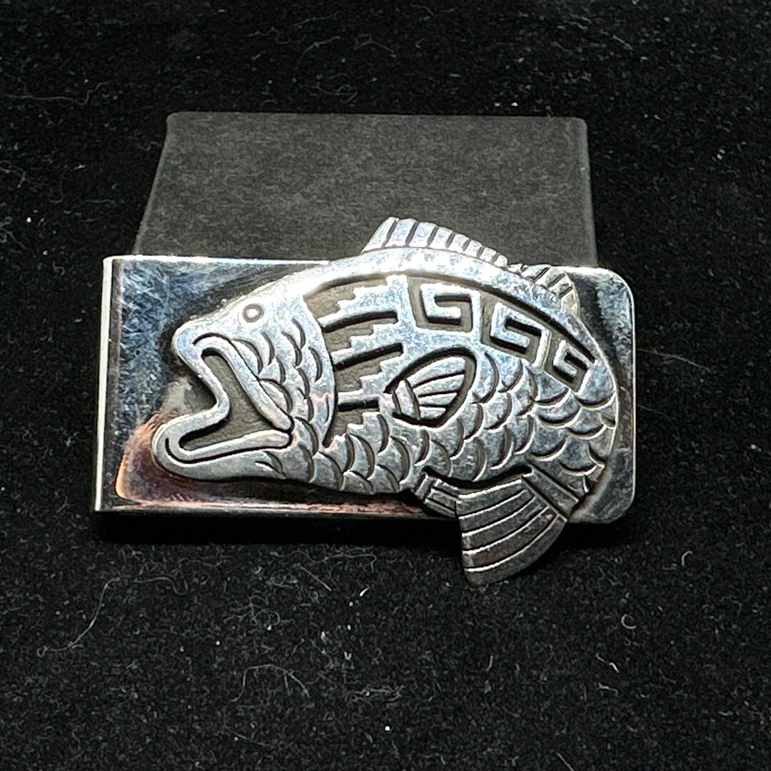Vintage Old Pawn Navajo Sterling Silver Overlay Big Mouth Bass Money ...