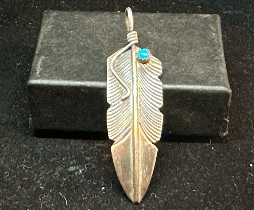 Navajo Sterling Silver With Turquoise Eagle Feather Pendant MARKED - Etsy