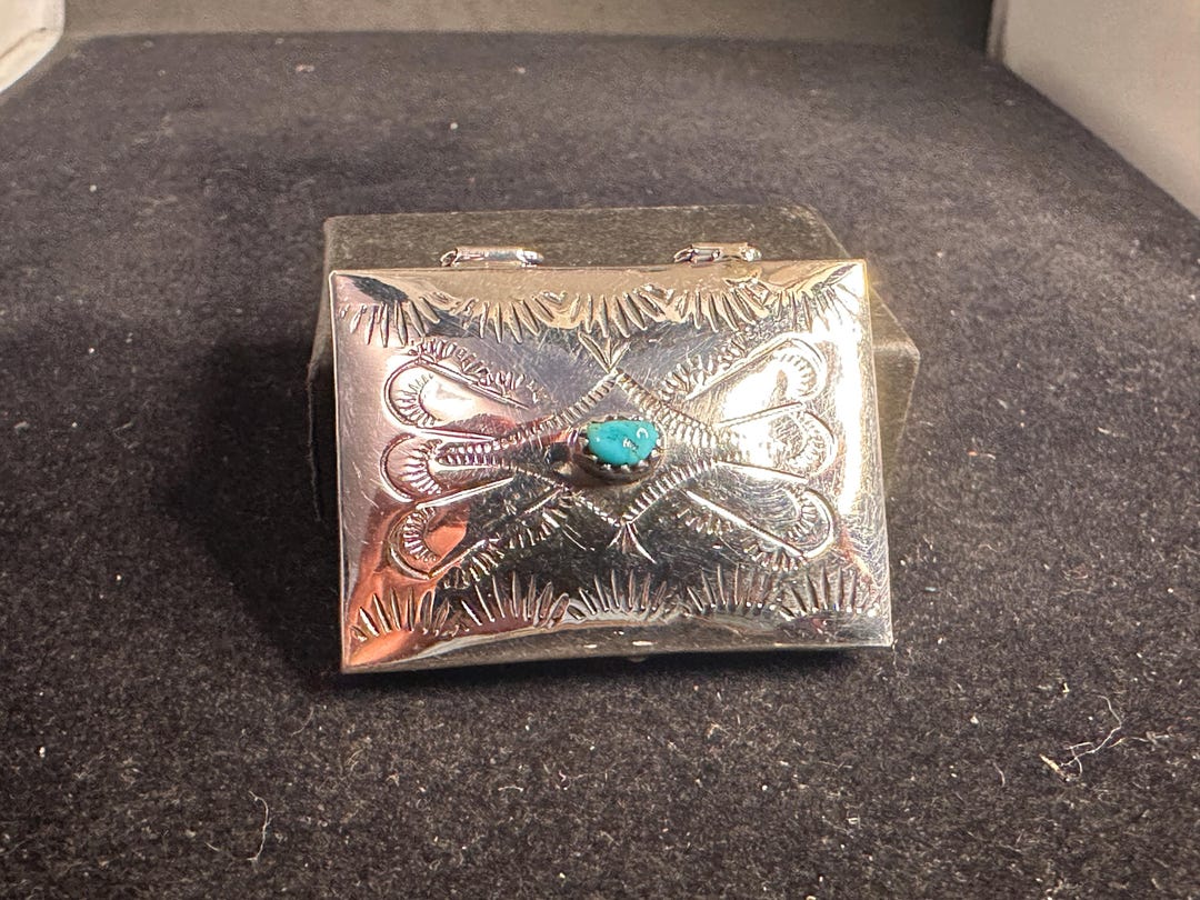 Stamped Sterling Silver With Turquoise Pill Box MARKED - Etsy