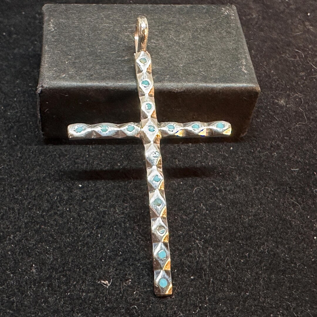Sterling Silver With Turquoise Inlay Cross Pendant MARKED - Etsy
