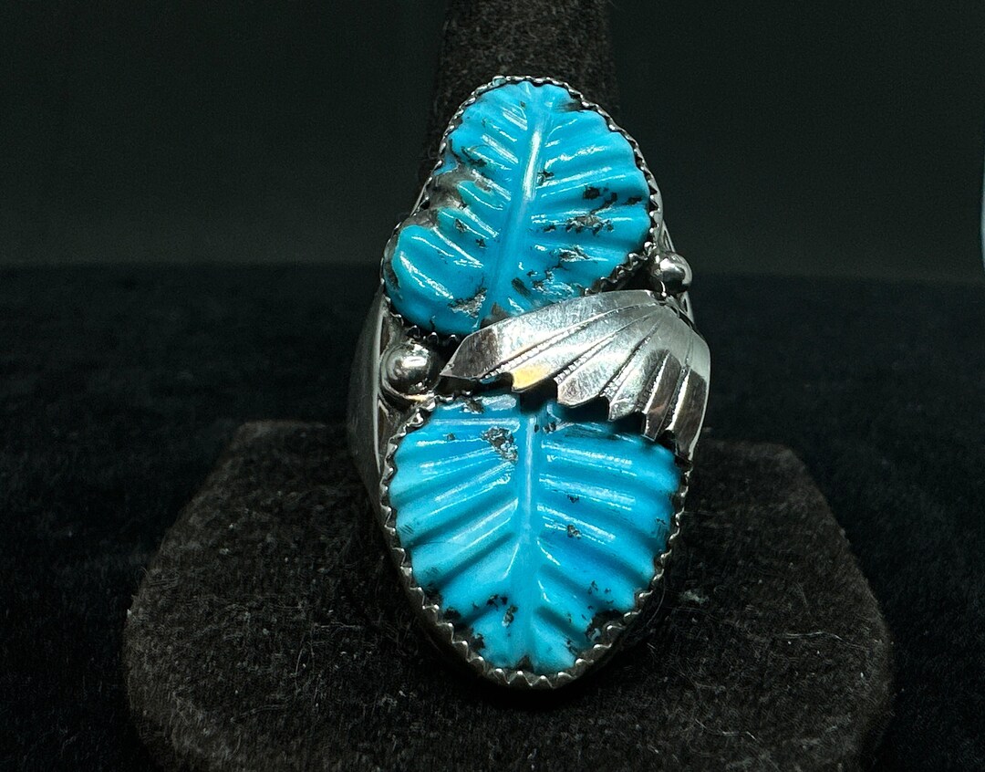SIZE 13 1/4 Zuni Sterling Silver and Hand Carved Turquoise Squash Ring ...