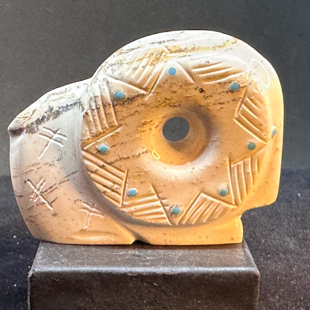 Vintage Zuni Carved Alabaster Big Horn Sheep With Turquoise Inlay ...