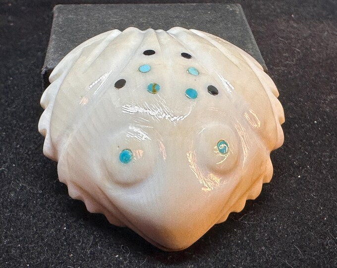 Zuni Carved Clam Shell With Turquoise and Onyx Inlay Frog Fetish MARKED ...