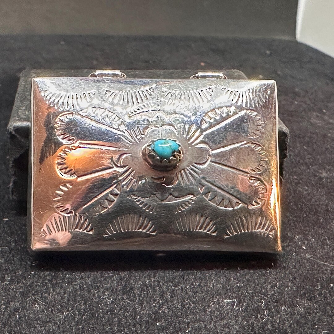 Stamped Sterling Silver With Turquoise Pill Box MARKED - Etsy