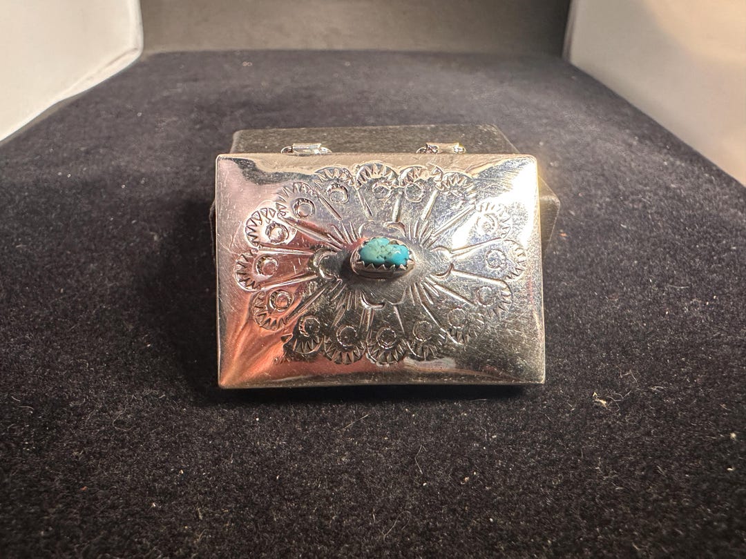 Stamped Sterling Silver With Turquoise Pill Box MARKED - Etsy