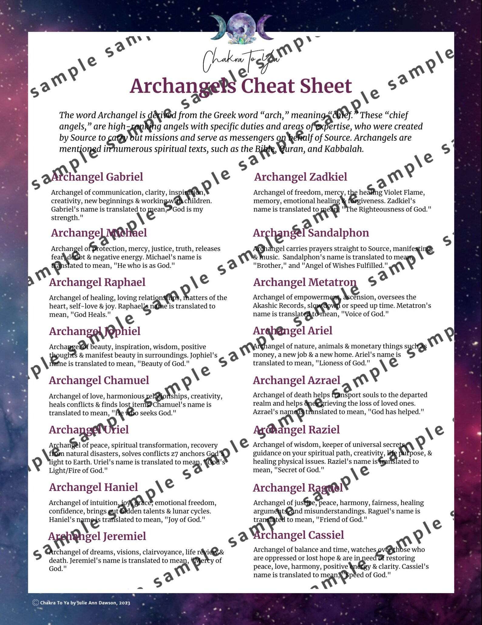 Archangels Cheat Sheet - Etsy