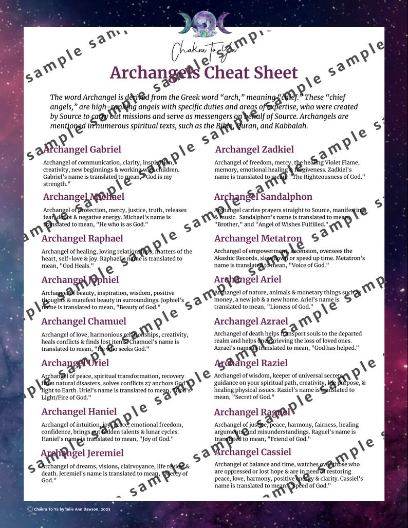 Archangels Cheat Sheet - Etsy