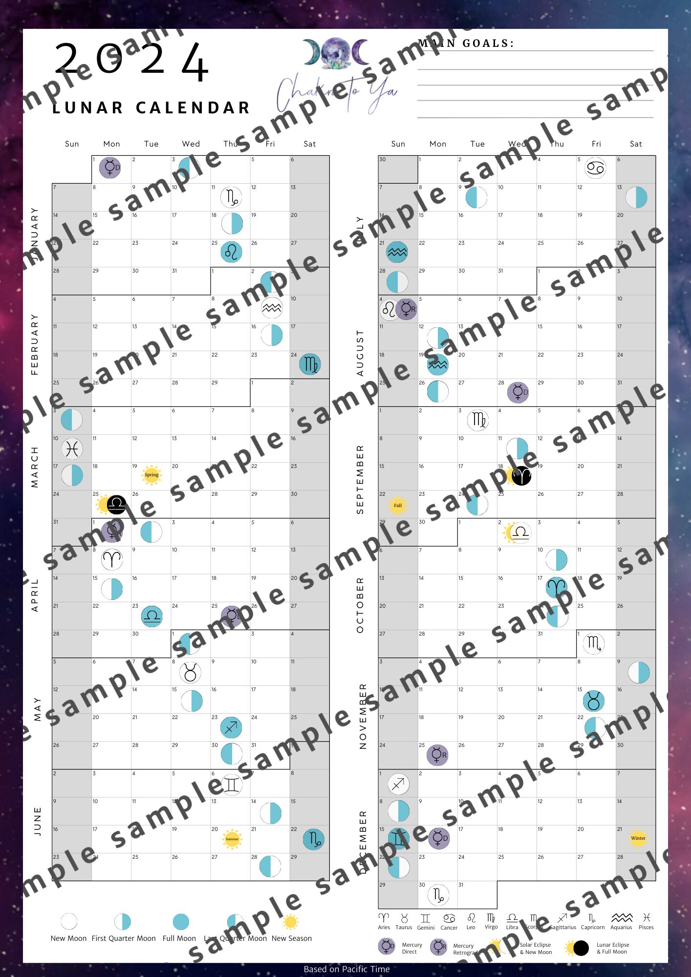2024 Lunar Calendar, Moon Calendar 2024, 2024 Printable Moon Phase ...