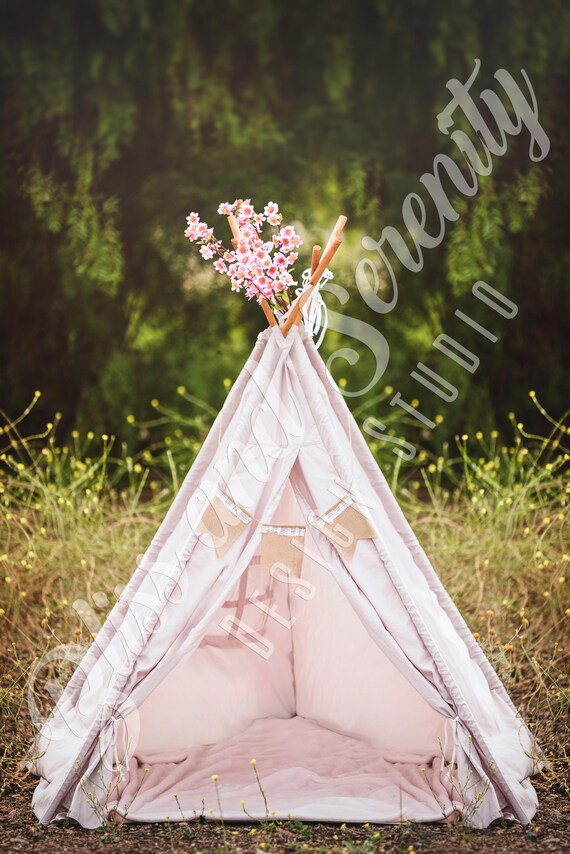 Minimalist Floral Tee Pee in the Woods Digital Background - Etsy