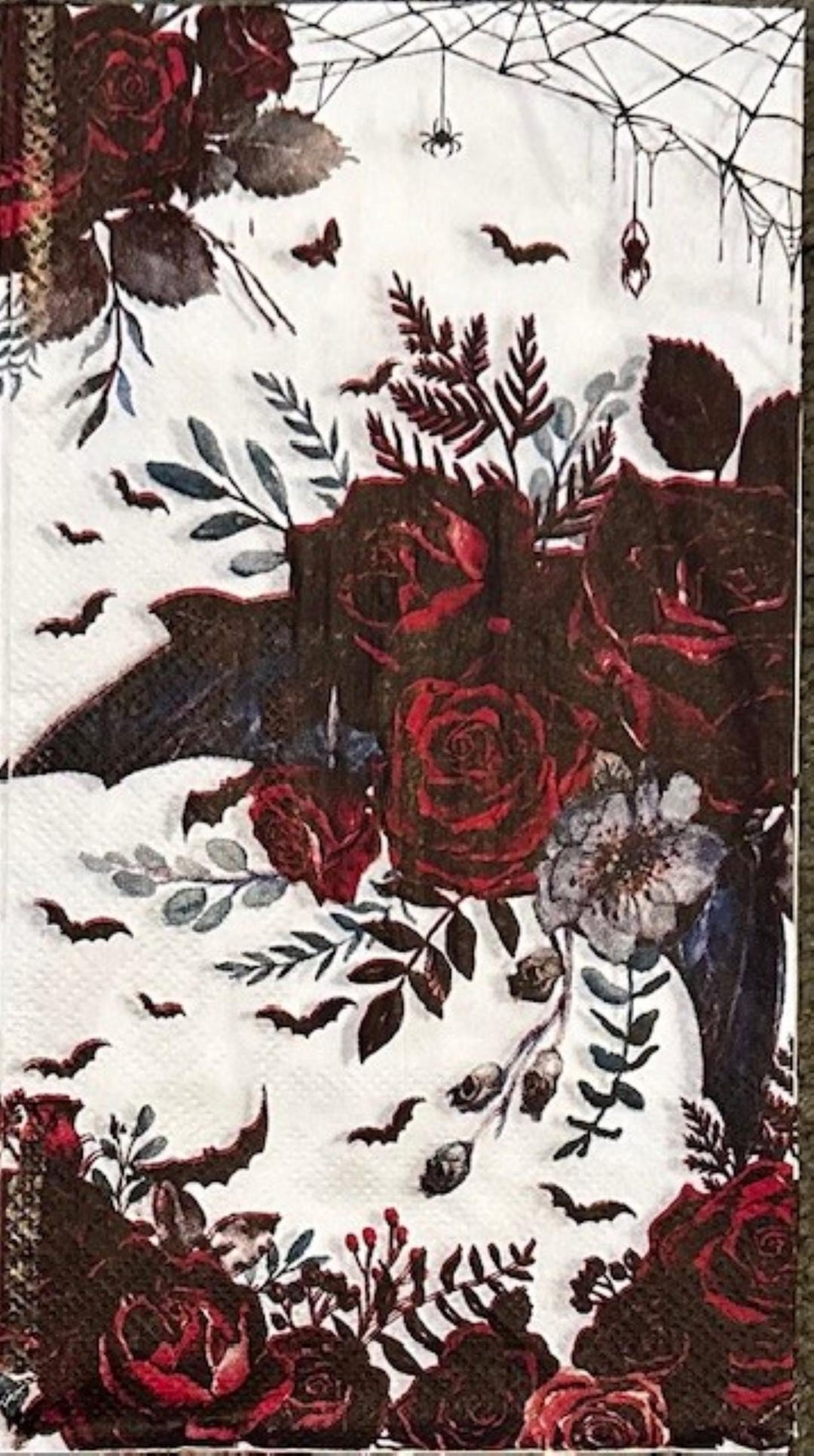SINGLE NAPKIN - Decoupage Guest Napkin - Halloween Bats and Roses - 2 ...