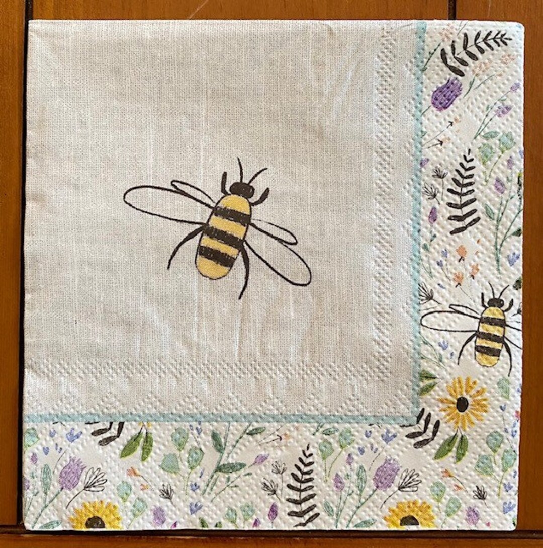 Decoupage Beverage Napkin Bees and Flowers 3 Ply - Etsy