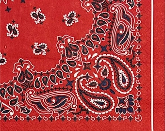 4x Red Bandana Paper Napkin for Decoupage Set of 4 - Etsy