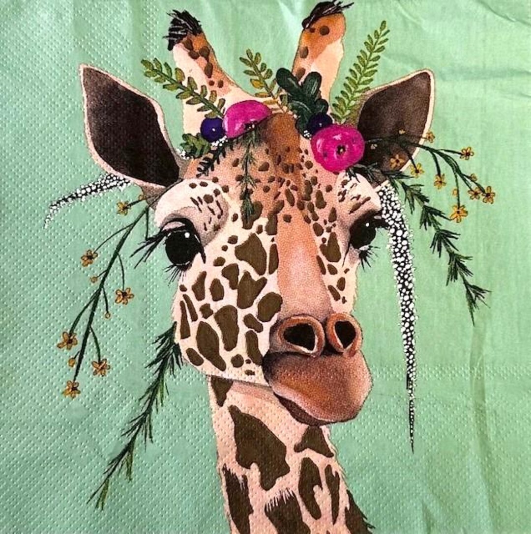 SINGLE NAPKIN Giraffe With Flower Crown Decoupage Luncheon Napkin 3 Ply ...