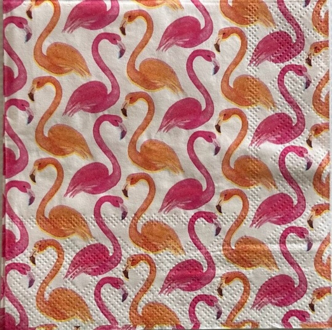 TWO (2) - Orange and Pink Flamingo Decoupage Cocktail Napkins - 3 Ply ...