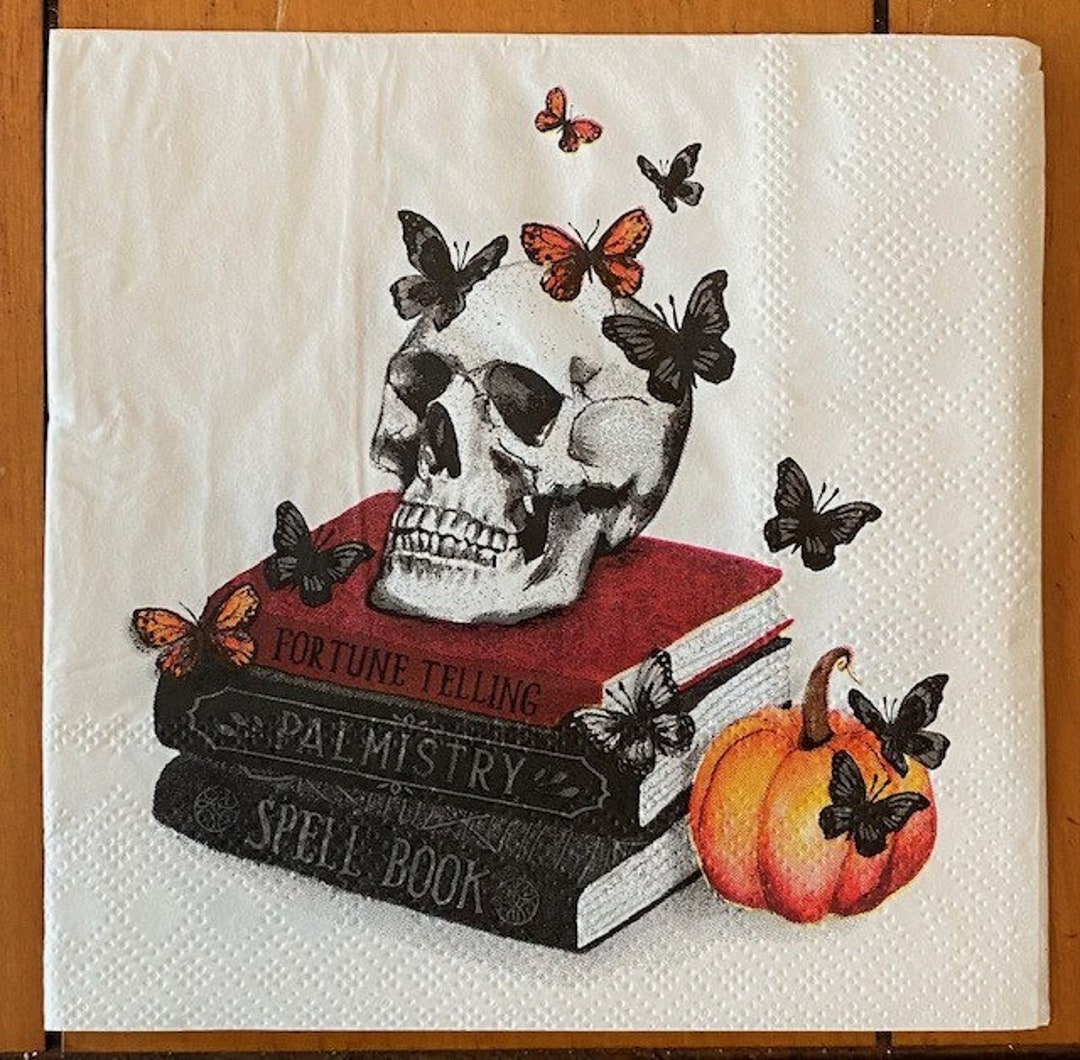 SINGLE NAPKIN - Spooky Skull Halloween Decoupage Beverage Napkin - 3 ...