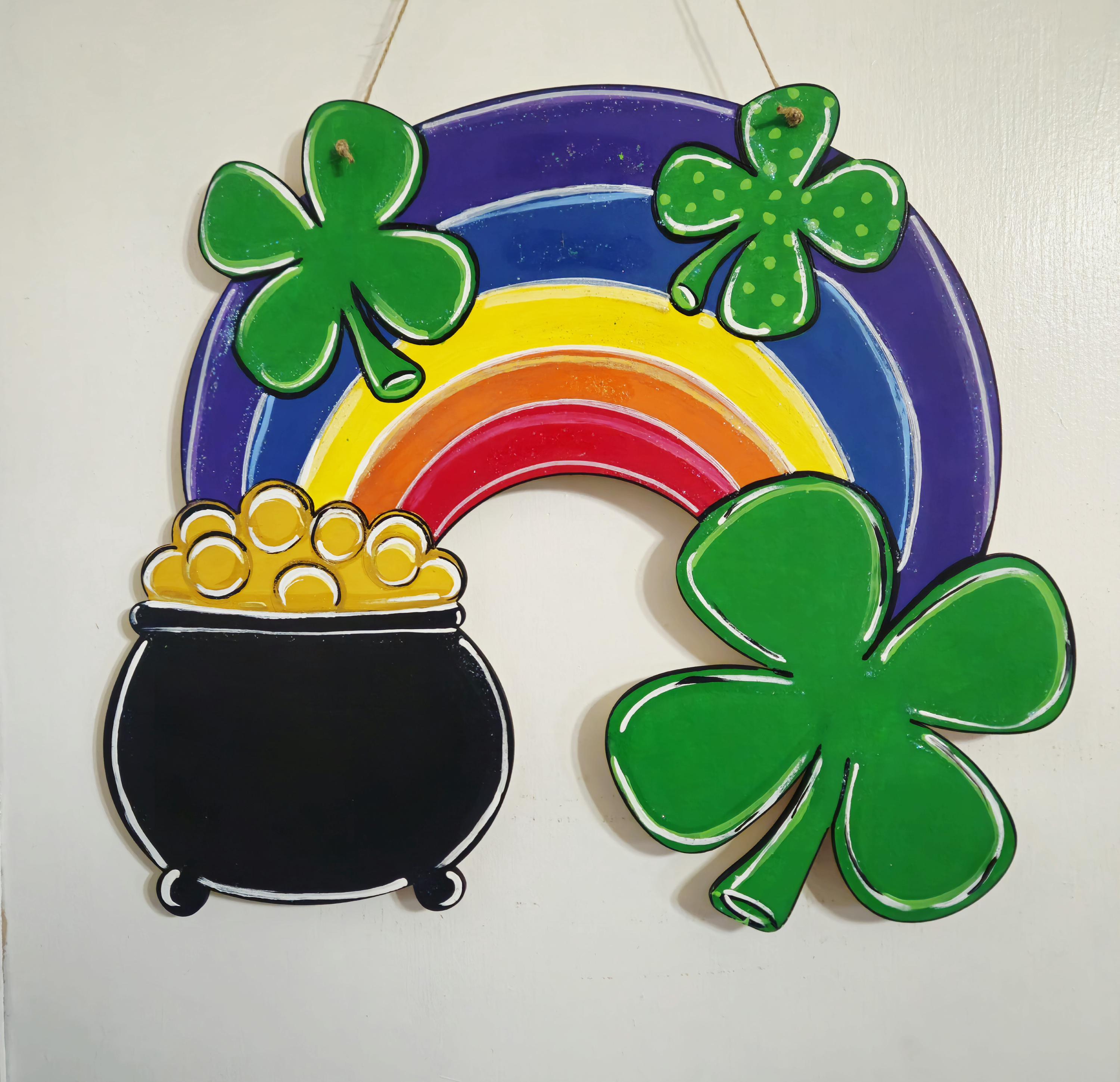 St Patricks Day Door Hanger, Lucky Clover Decor, Rainbow Wreath, St ...