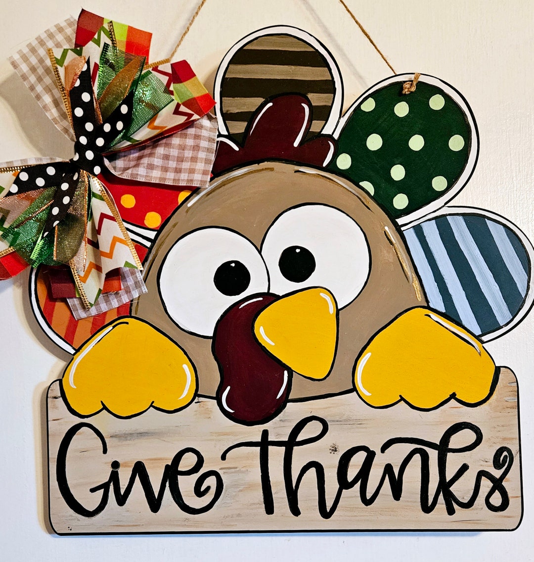 Thanksgiving Door Hanger for Front Door, Turkey Decoration, Give Thanks ...