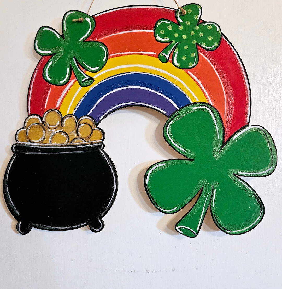 St Patricks Day Door Hanger, Lucky Clover Decor, Rainbow Wreath, St ...
