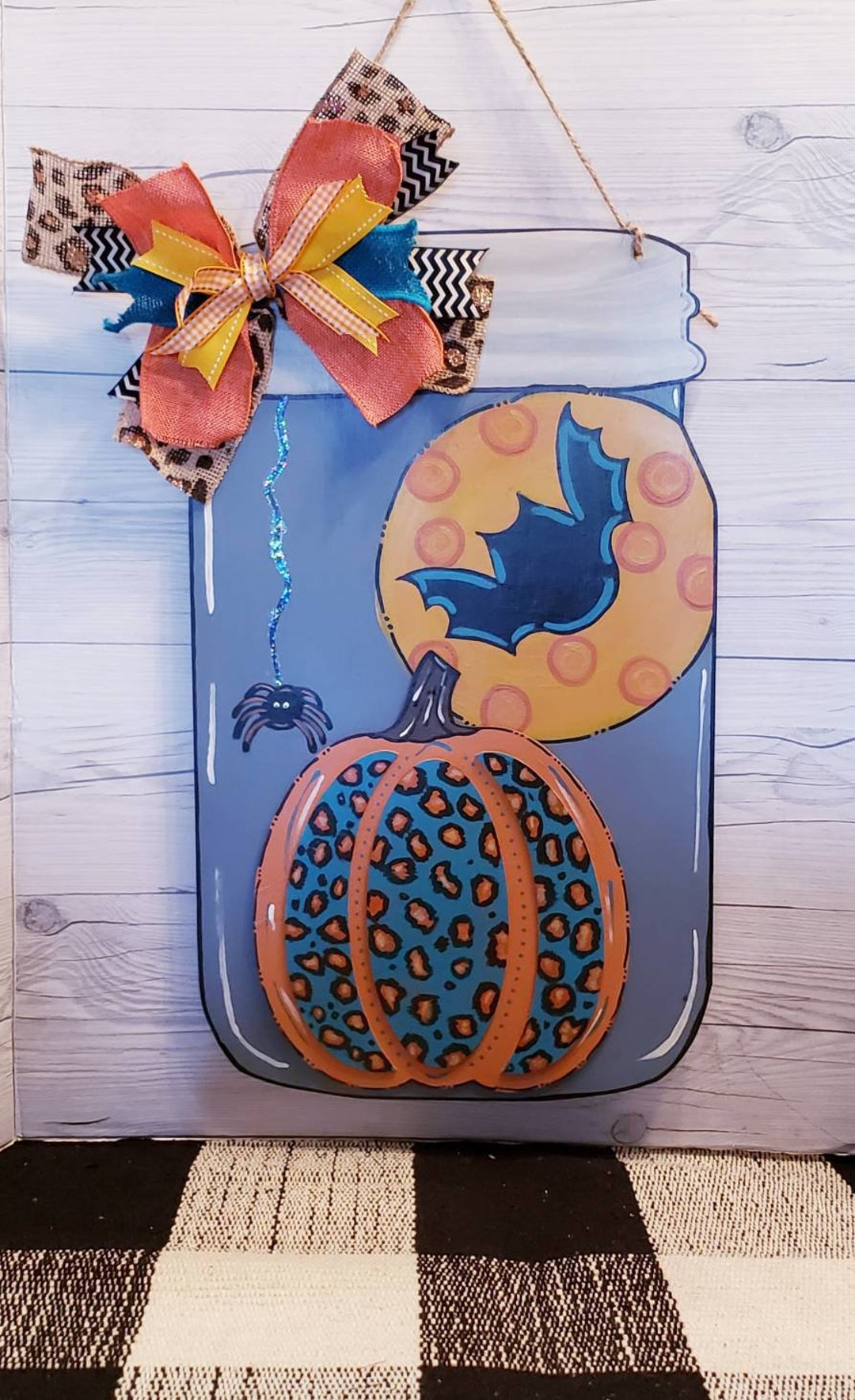 Halloween Door Hanger for Front Door, Mason Jar Sign, Pumpkin Decor ...