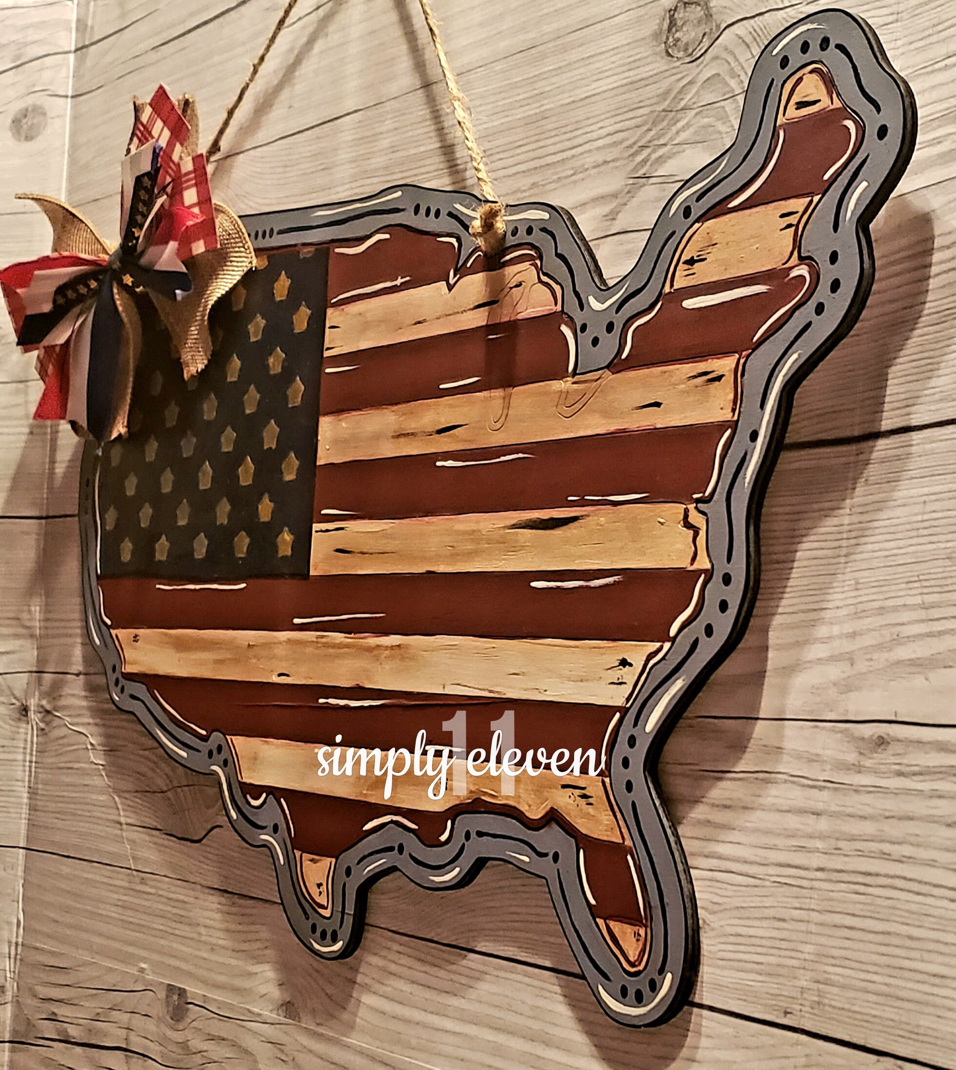 United States Map Decor, Primitive Door Sign, America Door Hanger ...