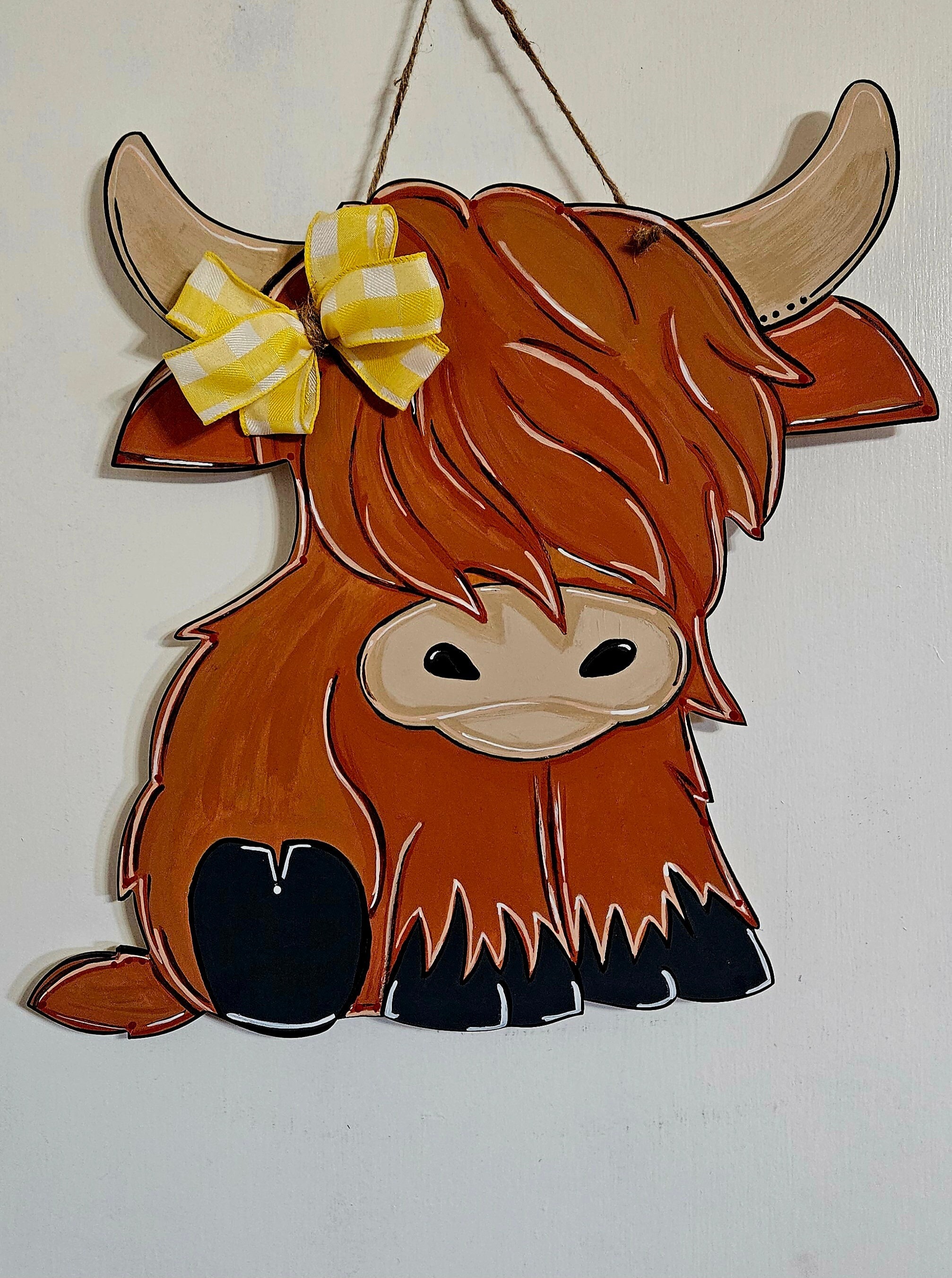 Highland Cow Door Hanger for Front Door, Farmhouse Decoration, Primitive Cow Decor, Cow Wreath ...
