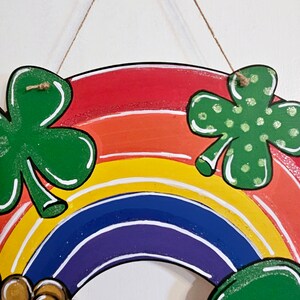 St Patricks Day Door Hanger, Lucky Clover Decor, Rainbow Wreath, St ...