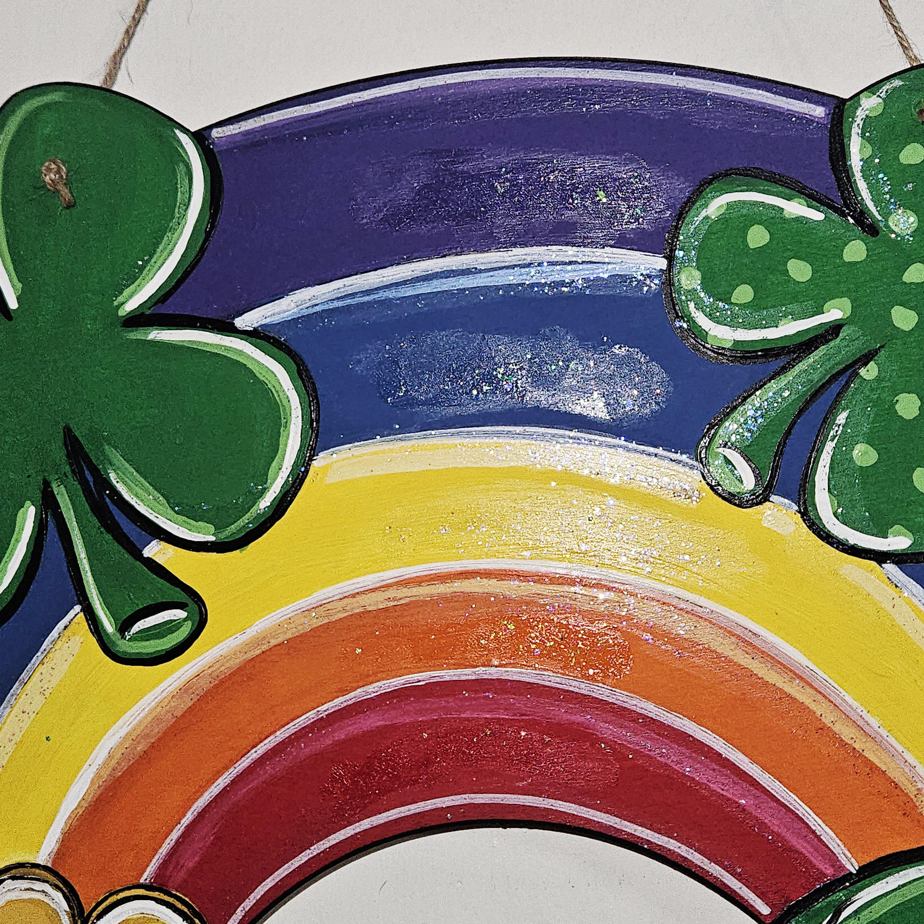 St Patricks Day Door Hanger, Lucky Clover Decor, Rainbow Wreath, St ...