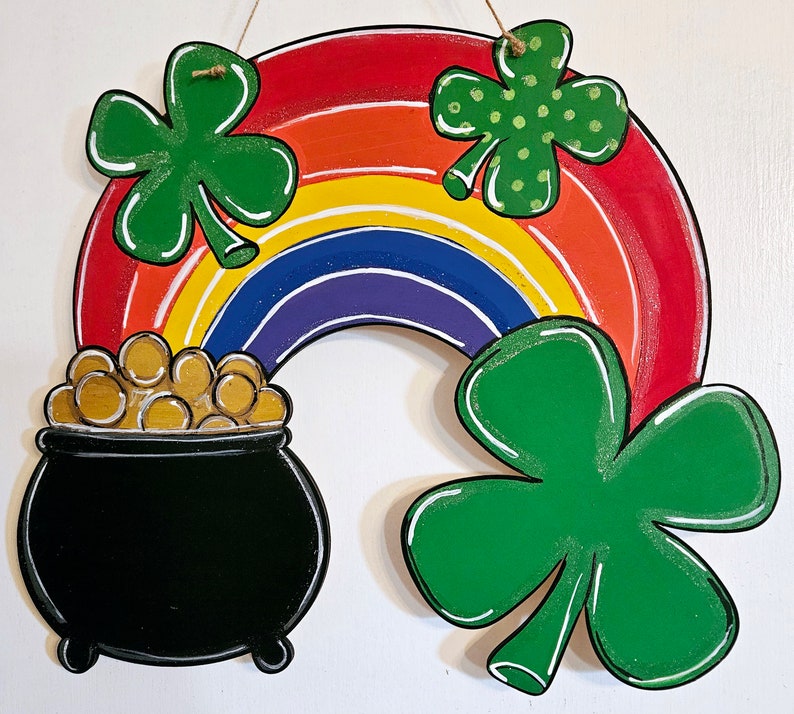 St Patricks Day Door Hanger, Lucky Clover Decor, Rainbow Wreath, St ...
