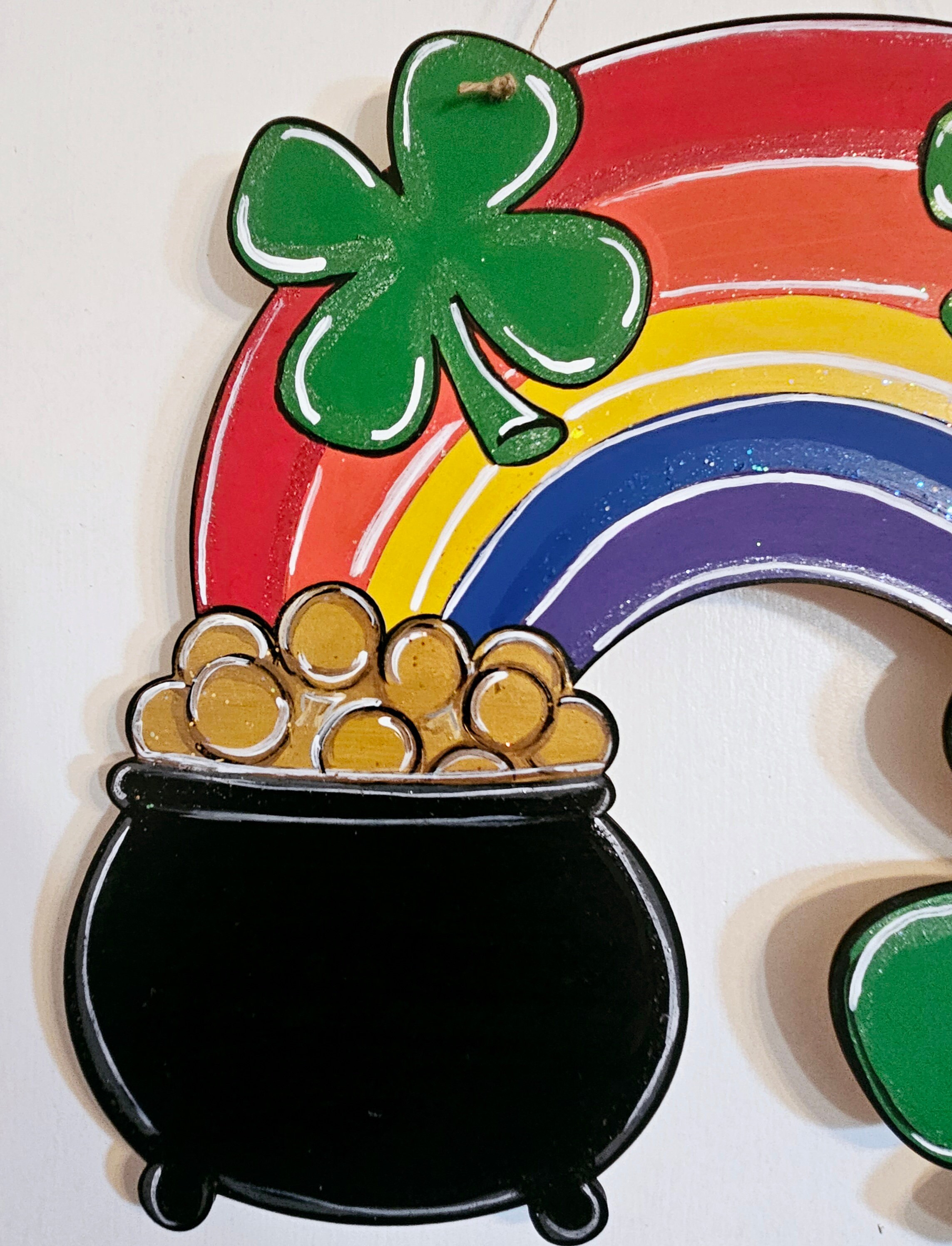 St Patricks Day Door Hanger, Lucky Clover Decor, Rainbow Wreath, St ...